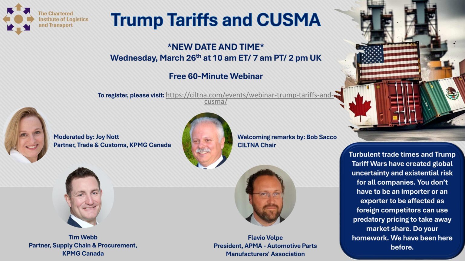 *NEW DATE AND TIME* March 26, 2025 – CILTNA Webinar: Trump Tariffs and ...